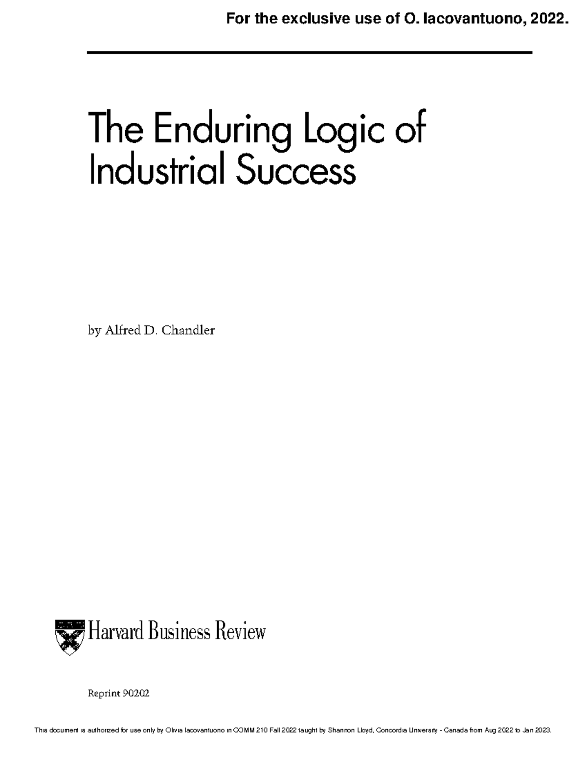 HBR1 - HARVARD ARTICLE - The Enduring Logic of Industrial Success ...
