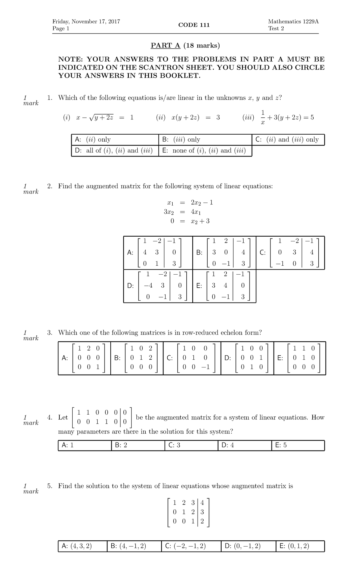 Test 2 2017 - Test - Friday, November 17, 2017 Page 1 CODE 111 ...