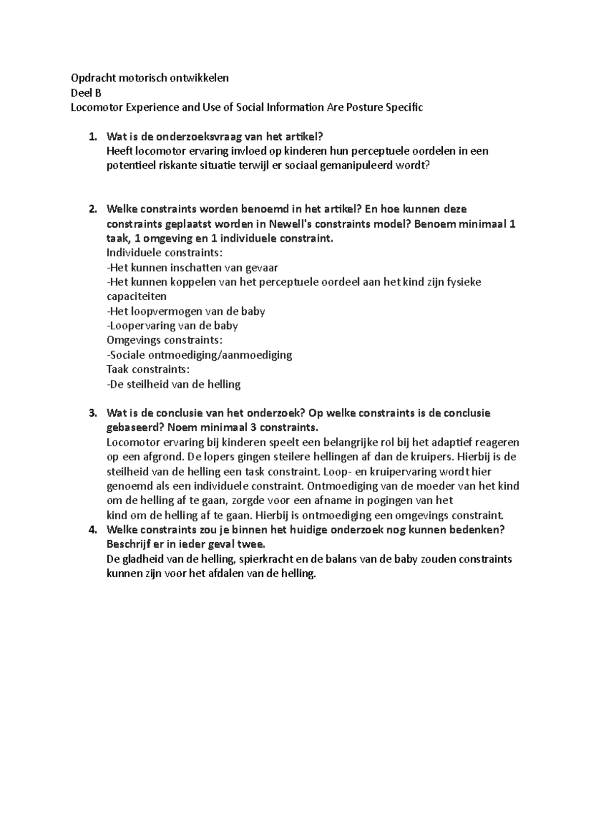 Opdracht motorisch ontwikkelen - Individuele constraints: -Het kunnen ...
