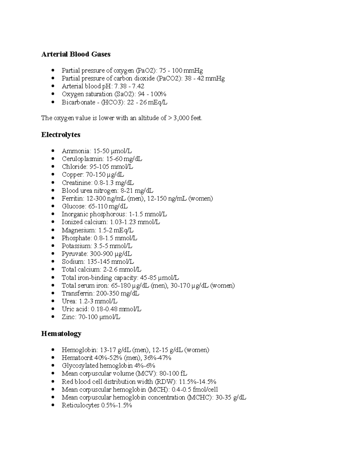 Lab values - Arterial Blood Gases Partial pressure of oxygen (PaO2): 75 ...