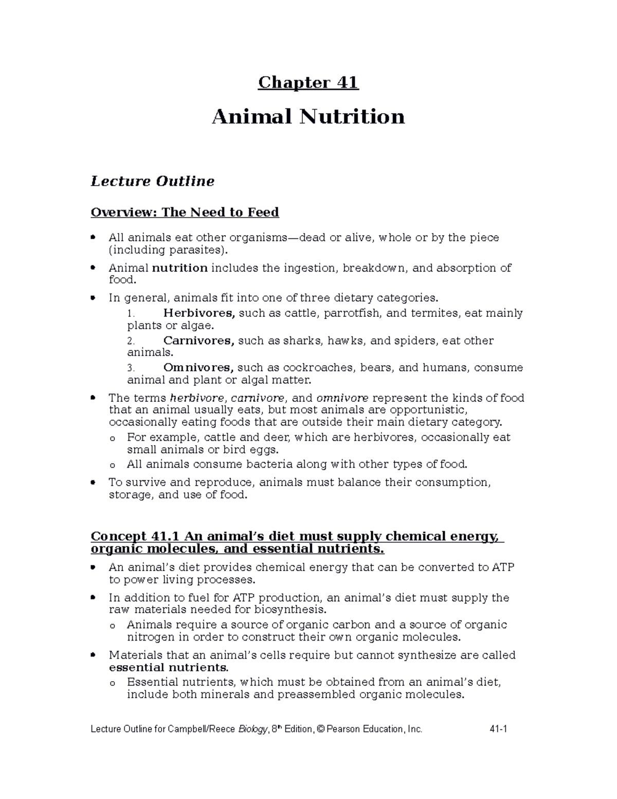41 Detail Lect Out - chap 41 notes - Chapter 41 Animal Nutrition ...