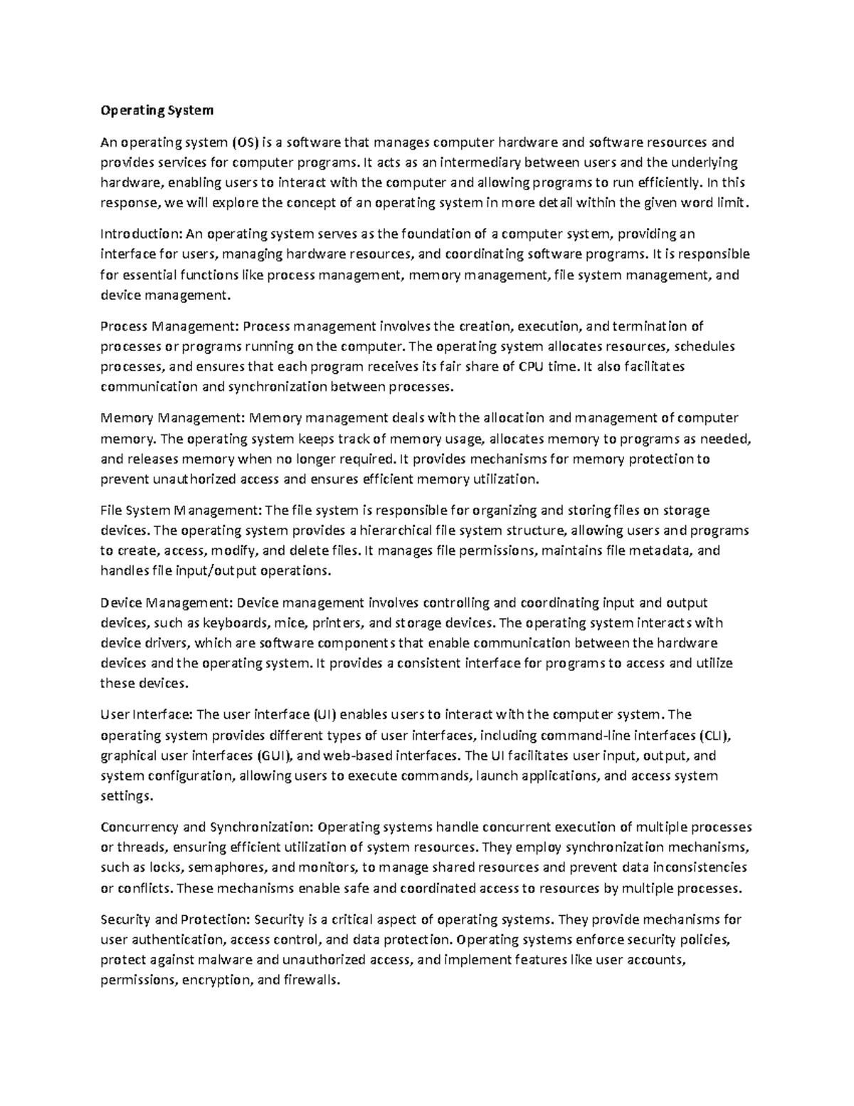 Operating System Computer Science Operating System An Operating System Os Is A Software