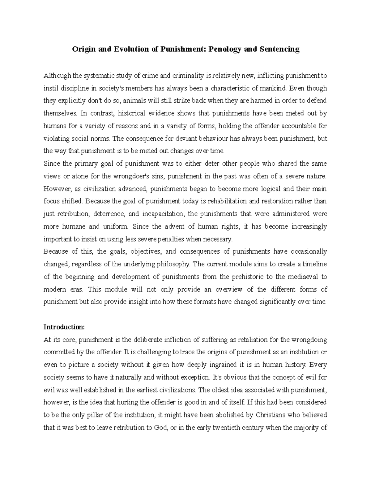 Penology and Sentencing Origin and Evolution - Origin and Evolution of ...