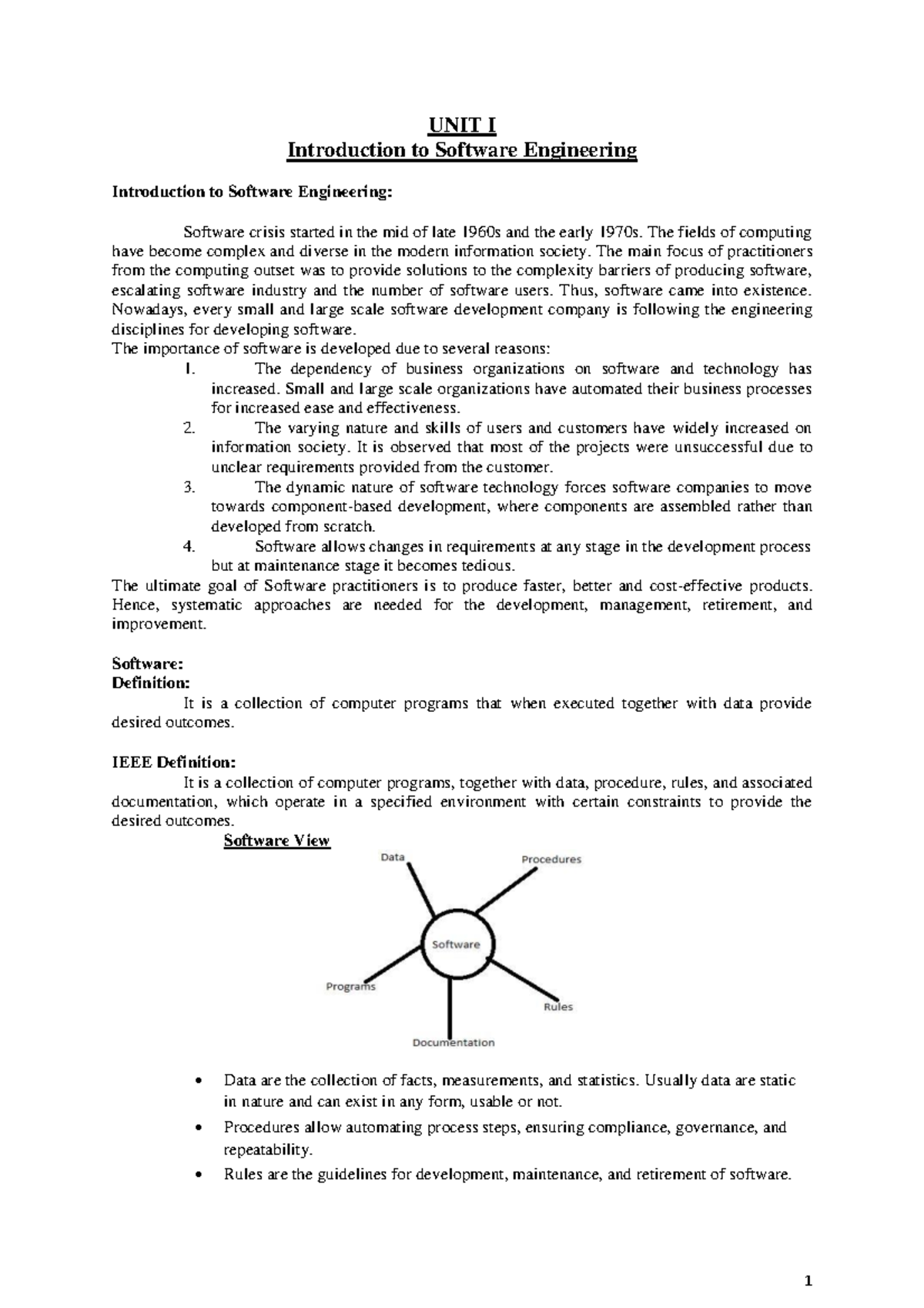 Se Knsc Unit 1 Computer Basics Unit I Introduction To Software Engineering Introduction To