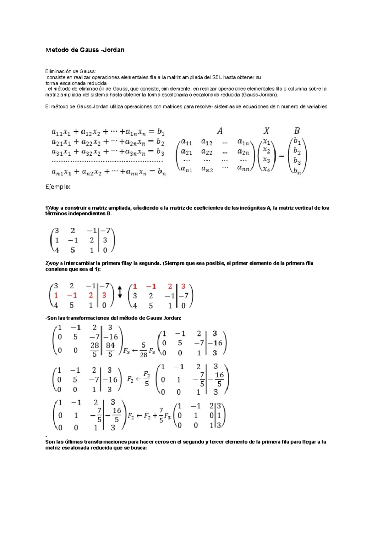 Mapa conceptual - M etodo de Gauss -Jordan Eliminación de Gauss ...