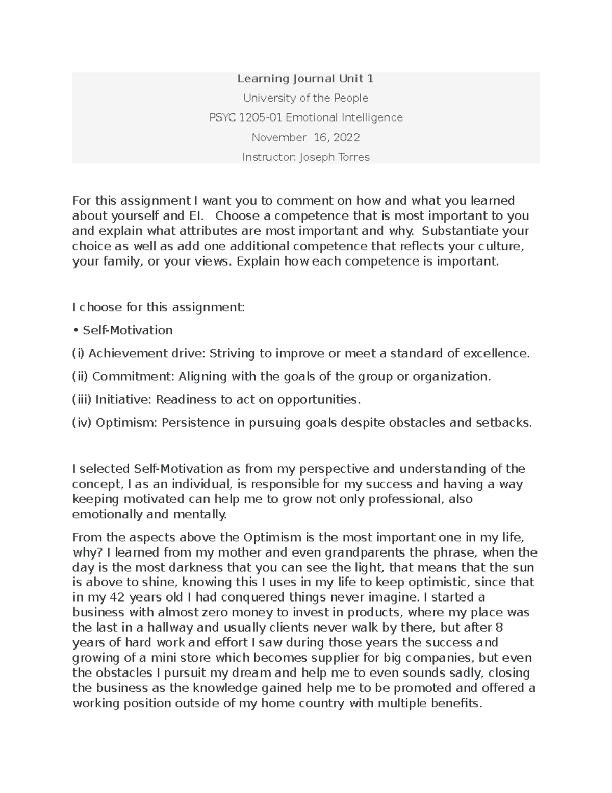 Learning Journal Unit 1 - Choose a competence that is most important to ...