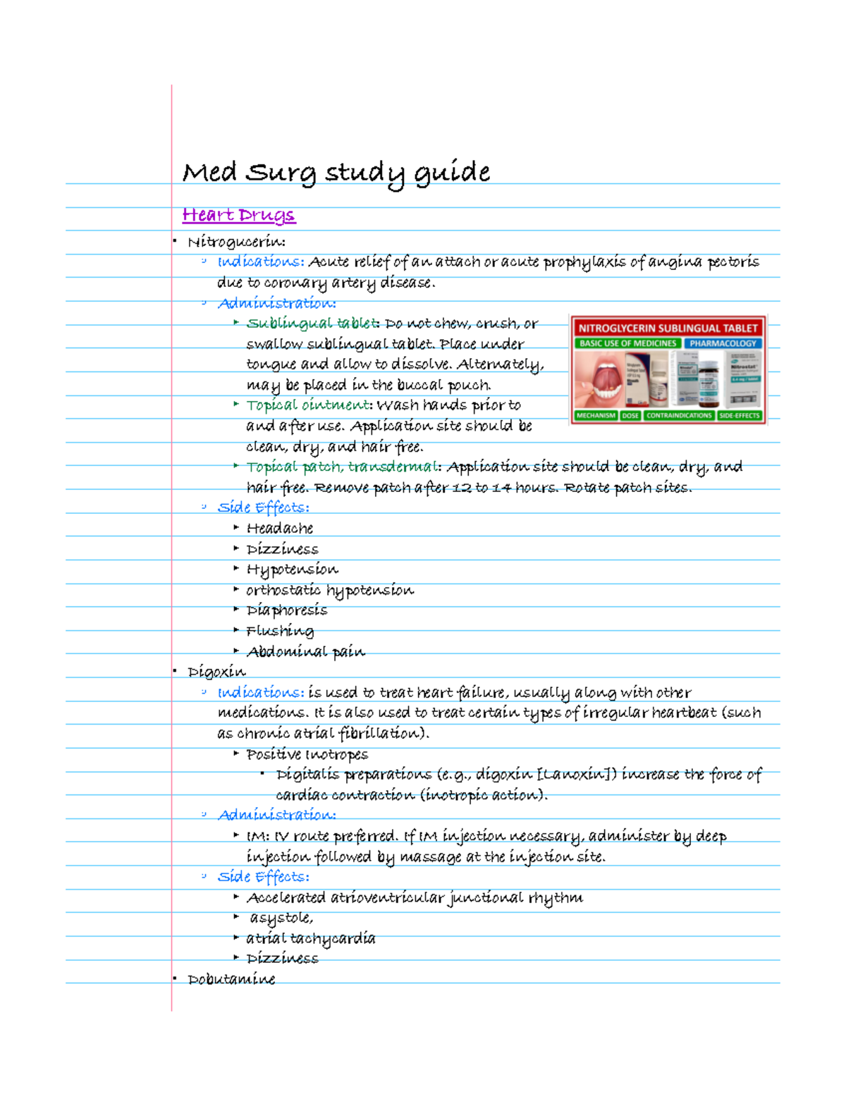 Med sure exam 1 - Cardiac notes - Med Surg study guide Heart Drugs ...