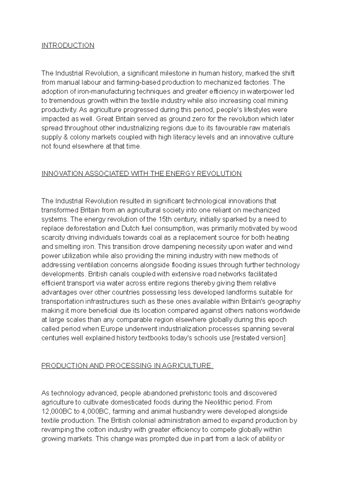 Introduction - industrial revolution and globalization - INTRODUCTION ...