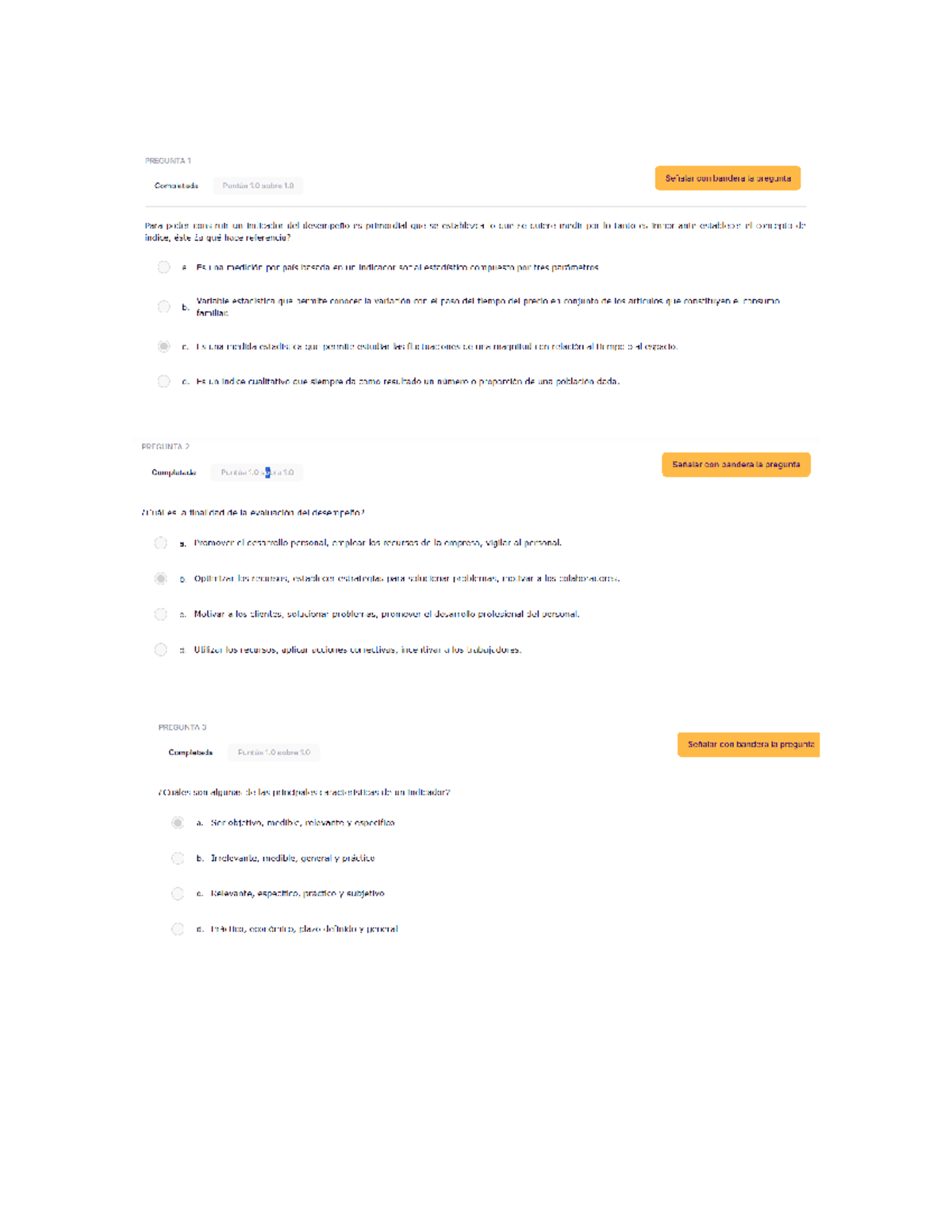 Evaluación e indicadores del desempeño sem 2 - PREGUNTA 1 Señalar con bandera la pregunta ...