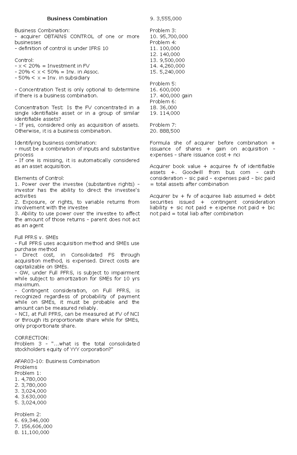 AFAR Notes and SC - Business Combination Business Combination: acquirer ...