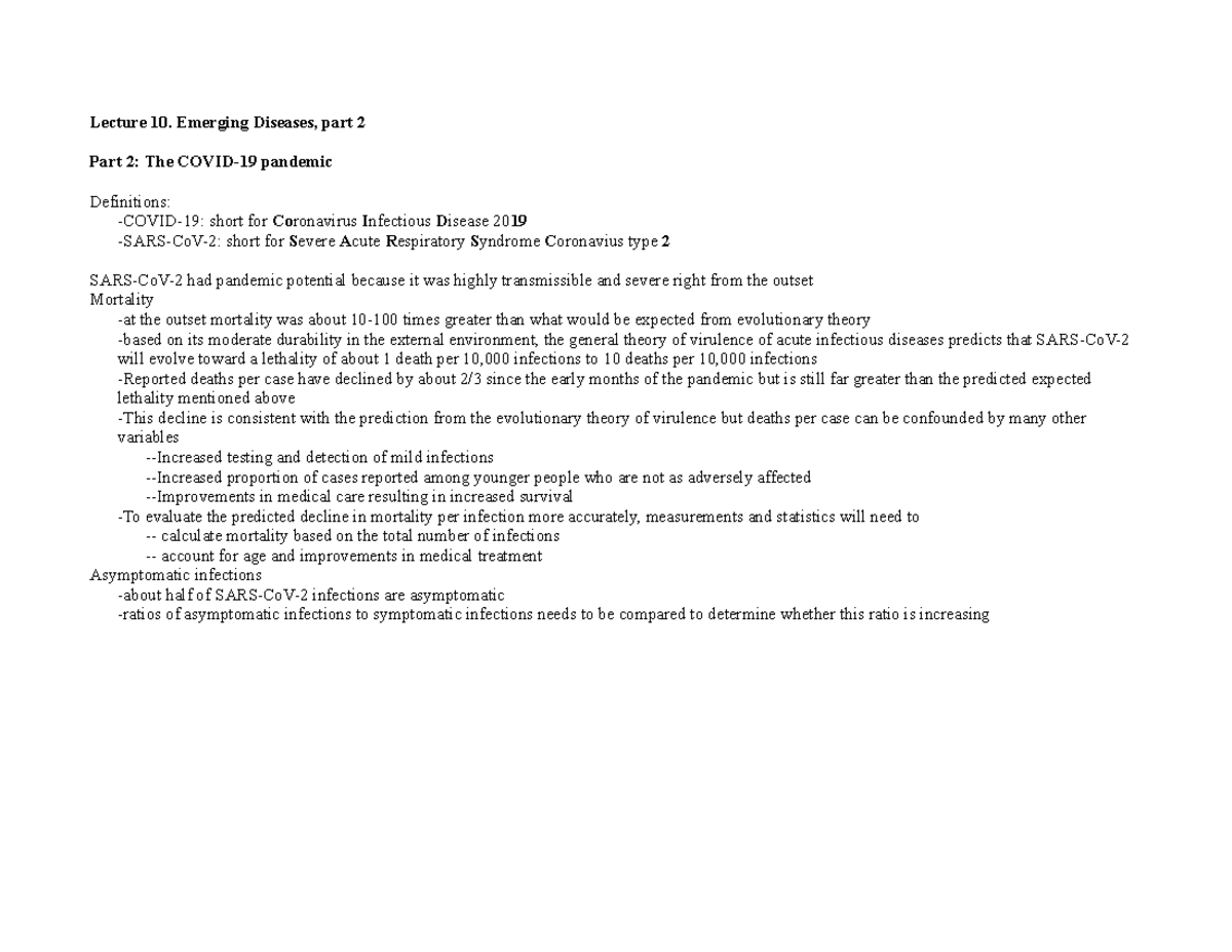 Lect10Emerging Diseases part 2 - Lecture 10. Emerging Diseases, part 2 ...