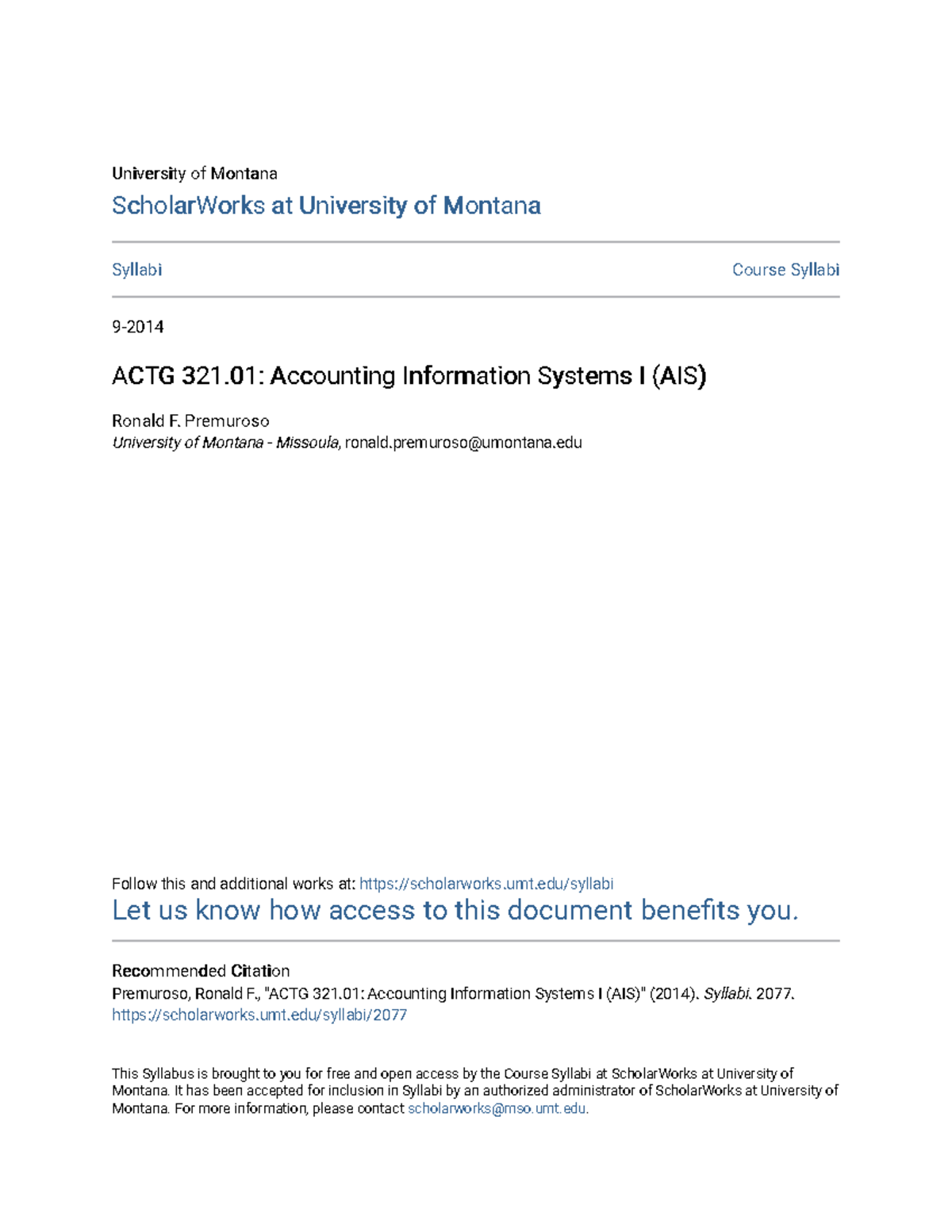 ACTG 321.01 Accounting Information Systems I (AIS) - Premuroso ...