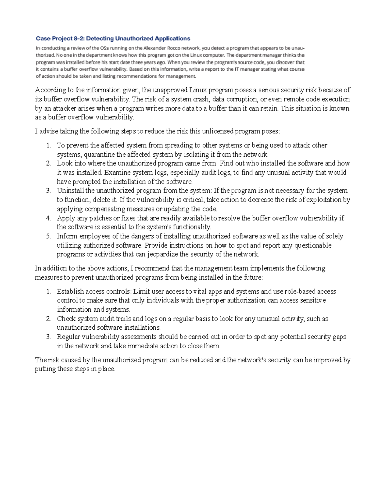Module 8 Case 8-2 - Case Project - According to the information given ...