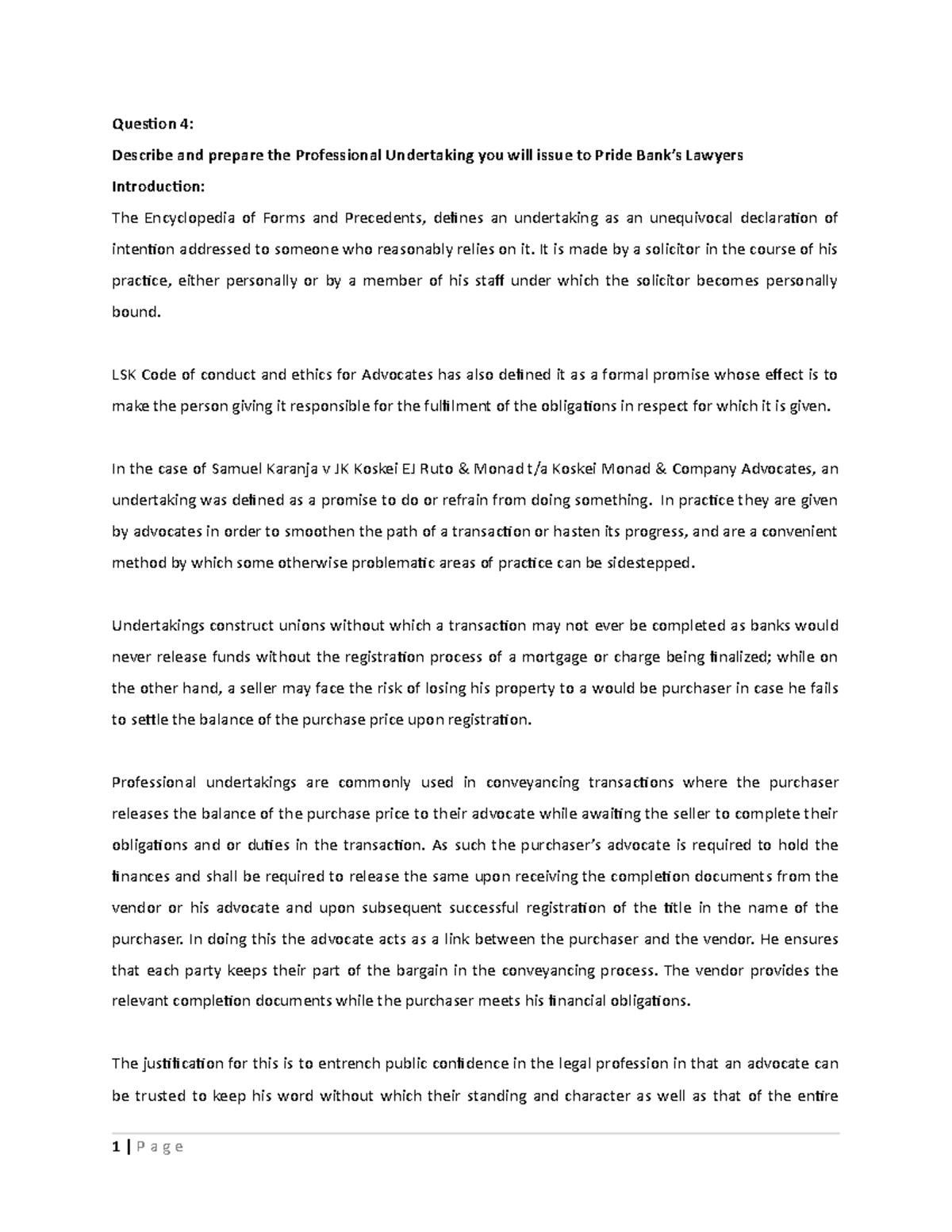 Question 4 - Conveyancing - Question 4: Describe and prepare the ...