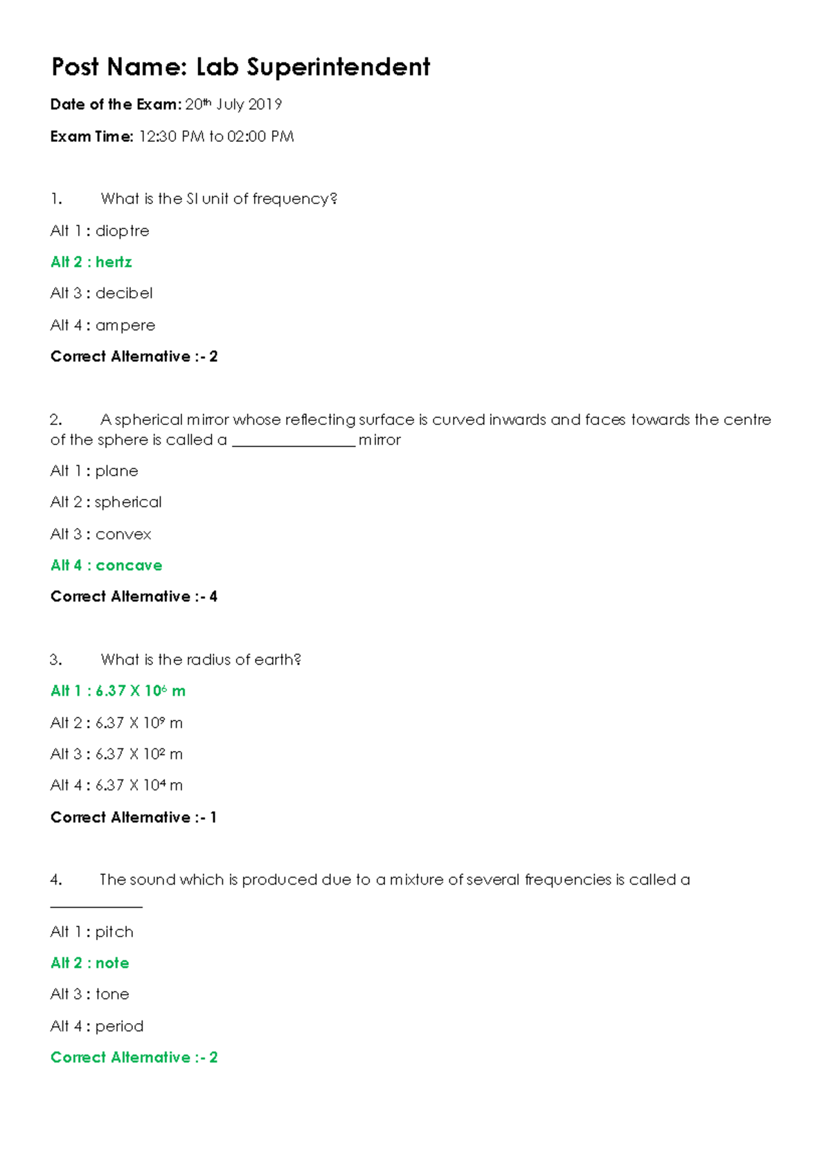 Lab superintendent railway exam 2019 railway - Post Name: Lab ...