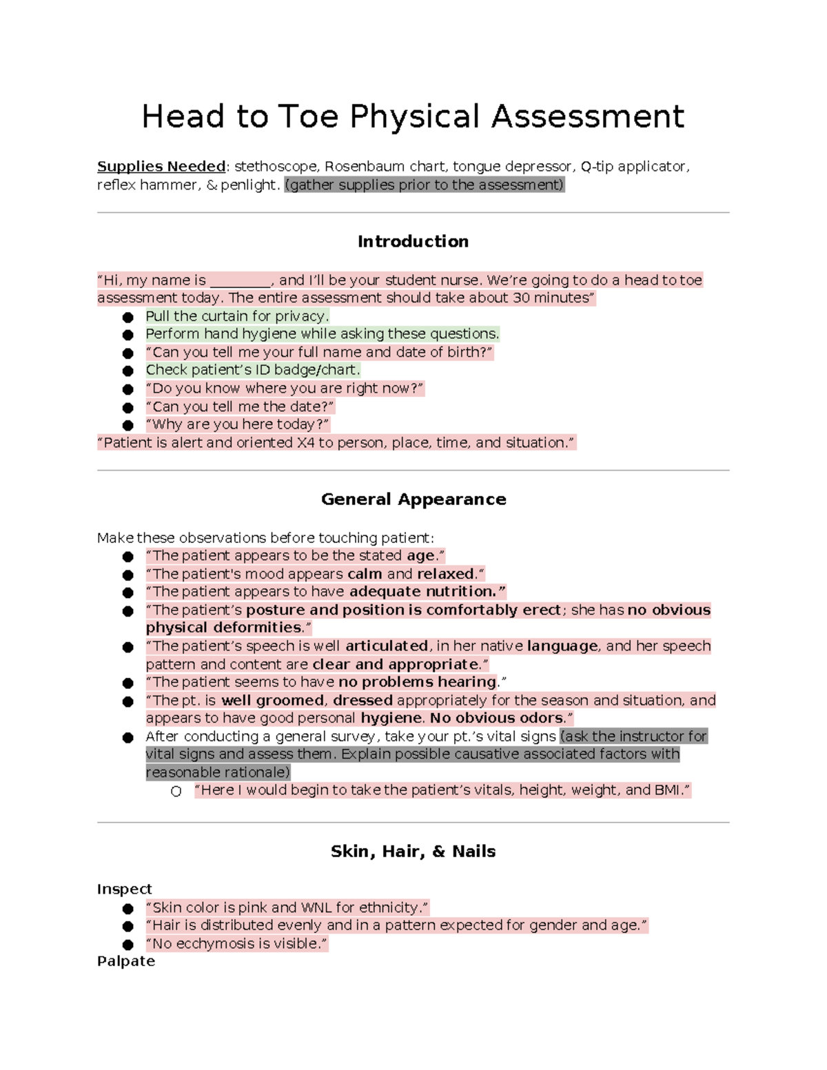 Head to toe assessment - Head to Toe Physical Assessment Supplies ...