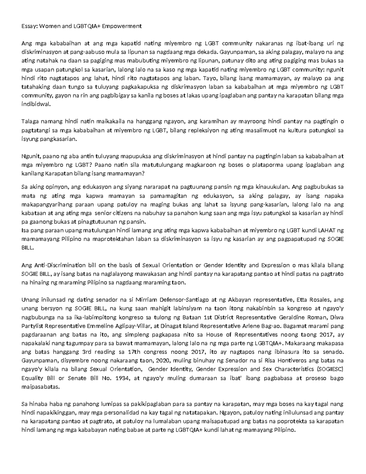 Essay Women LGBT empowerment - Essay: Women and LGBTQIA+ Empowerment ...