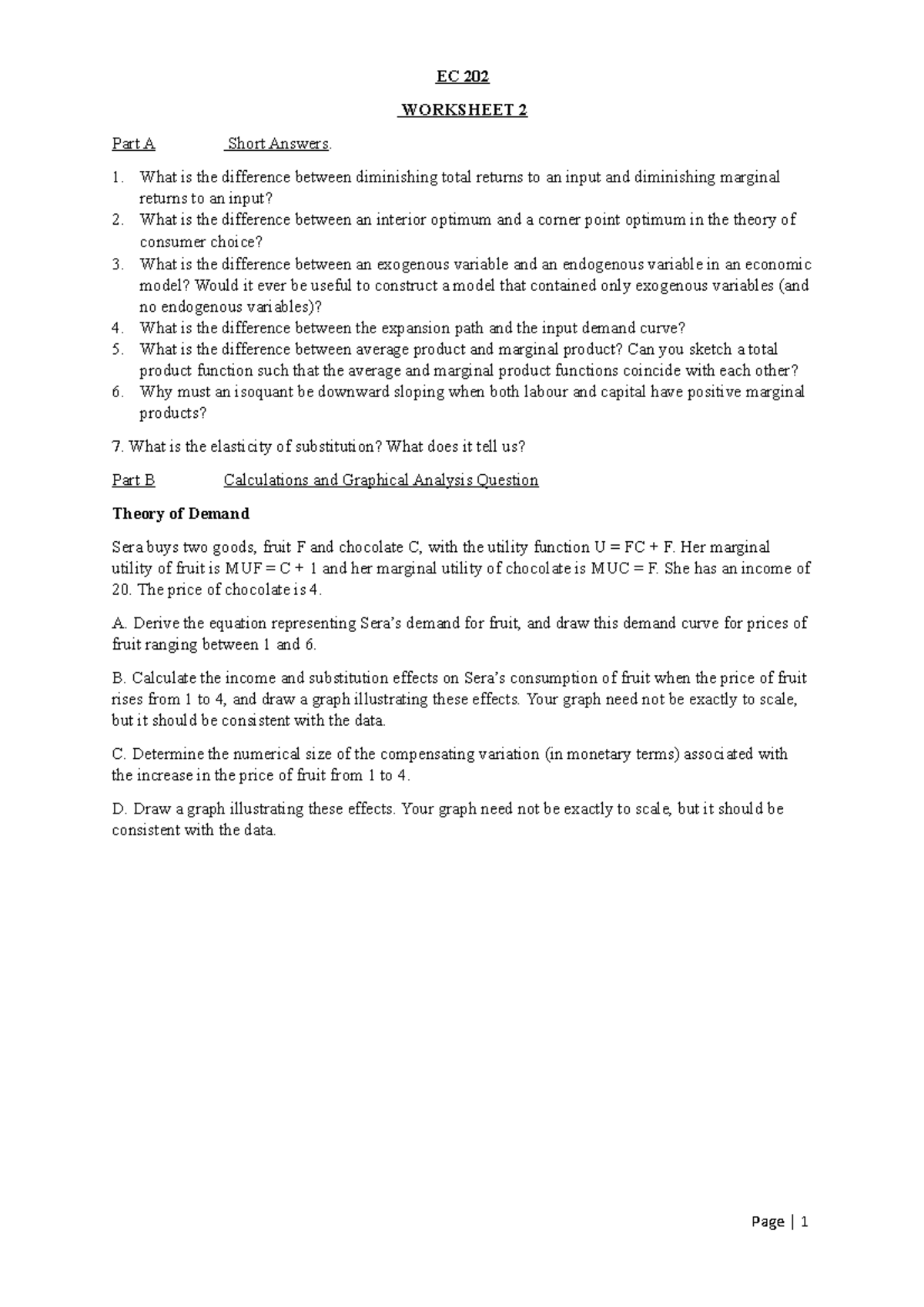 Worksheet 2 - wk2 - EC 202 WORKSHEET 2 Part A Short Answers. What is ...