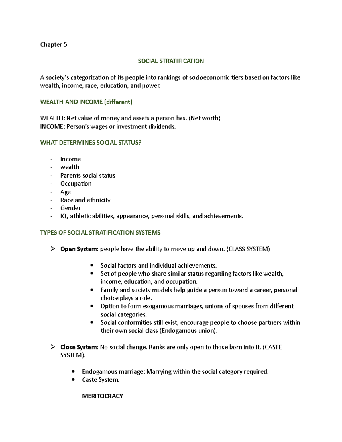 Chapter 5 Notes - Chapter 5 SOCIAL STRATIFICATION A society’s ...