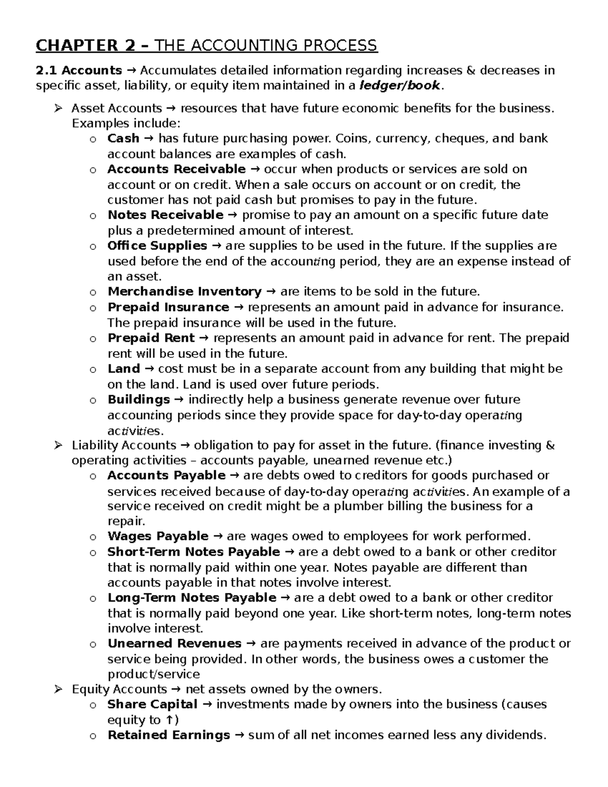 Chapter 2: The Accounting Process Notes - Acct 253 - AU - Studocu