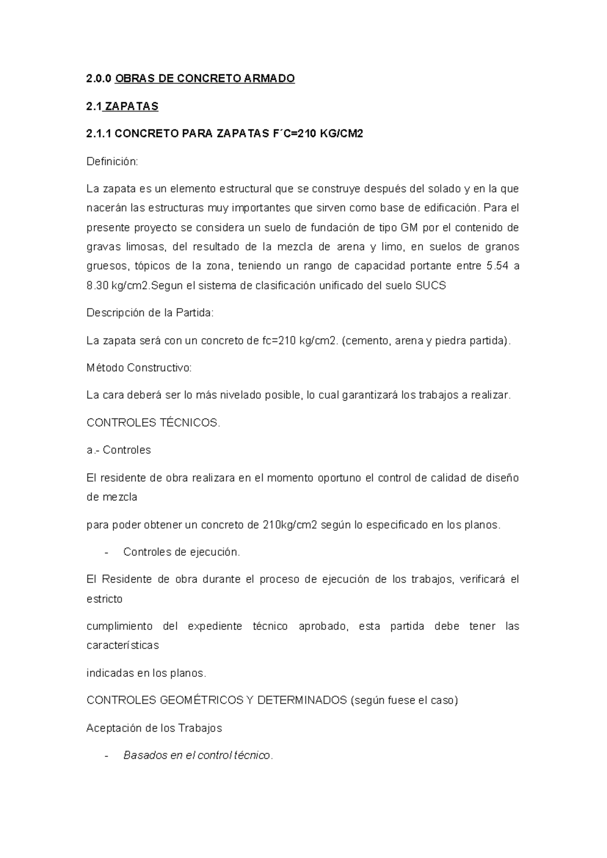 proyecto final integrador i - 2.0 OBRAS DE CONCRETO ARMADO 2 ZAPATAS 2. ...