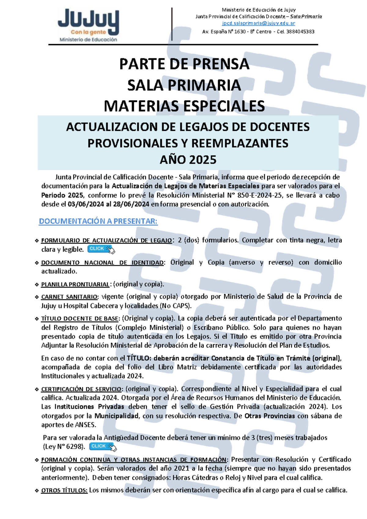 Parte de Prensa - Actualización de Legajo - Materias Especiales ...