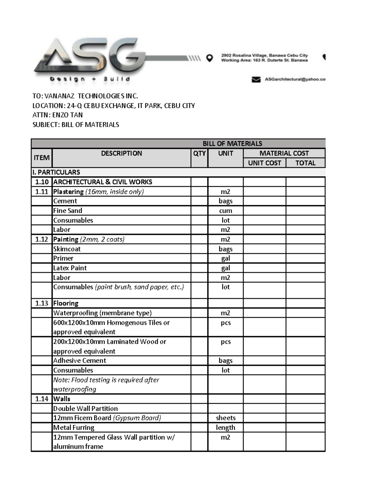 Vananaz Technology - BILL OF Materials - TO: VANANAZ TECHNOLOGIES INC ... Vananaz Technology - BILL OF Materials - TO: VANANAZ TECHNOLOGIES INC ...