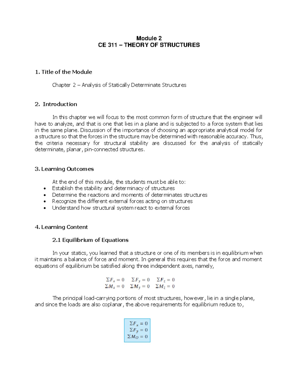Module 2- Analysis of Statically Determinate Structures - Module 2 CE ...