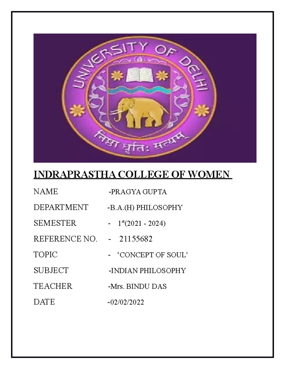 Concept OF SOUL 2 - xsxssxs - INDRAPRASTHA COLLEGE OF WOMEN NAME ...