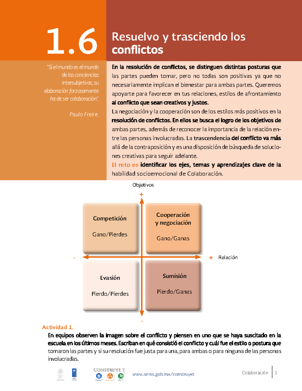 1 - sdsdsdsdsd - Colaboración 1 Objetivos Relación + + - Competición ...