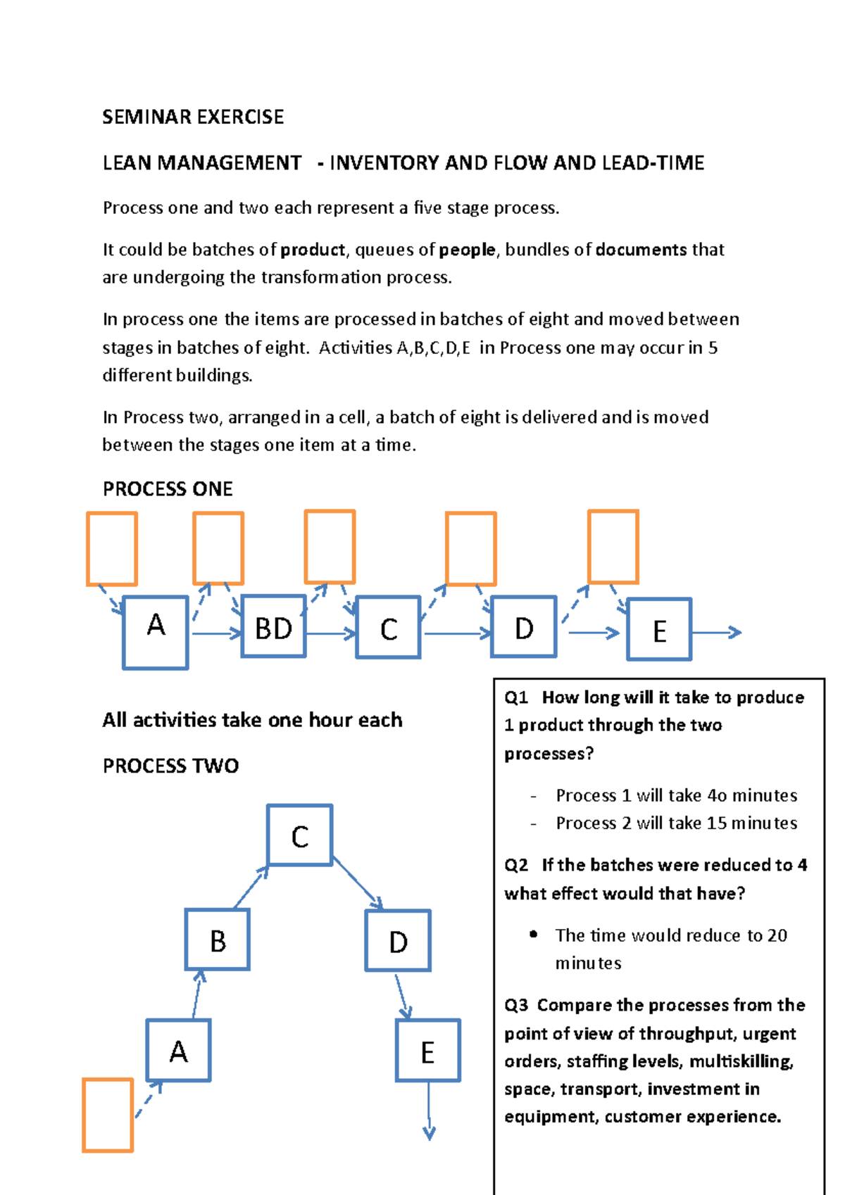 SEM EX LEAN -INV -FLOW -LEAD TIME - SEMINAR EXERCISE LEAN MANAGEMENT ...