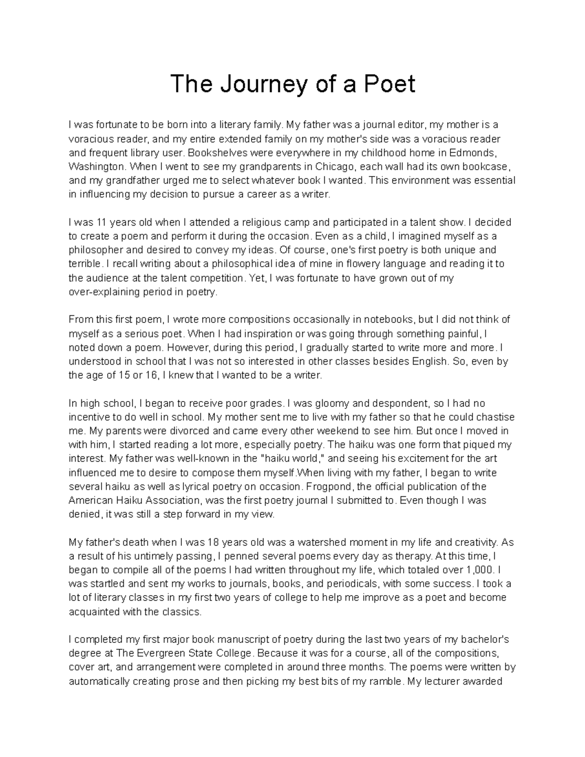 The Journey of a Poet - The author was born into a literary family ...