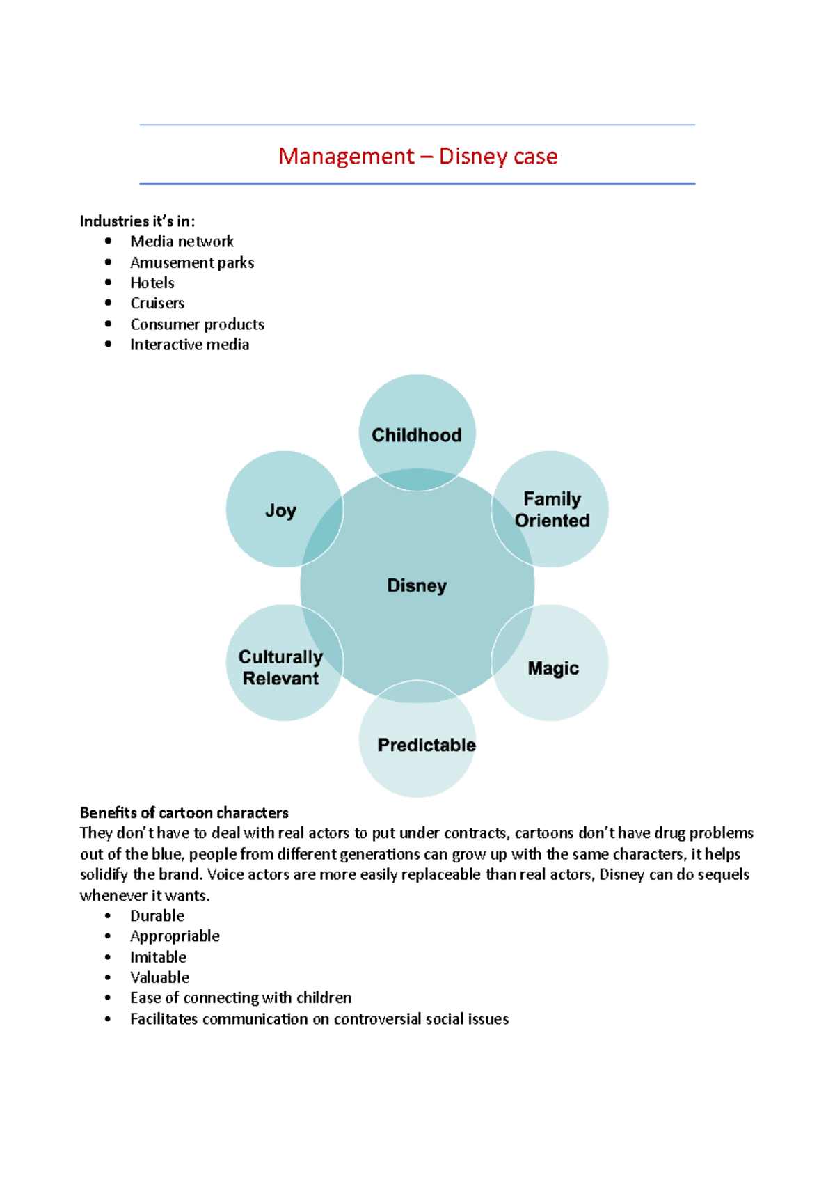 Disney case - Management – Disney case Industries it’s in: Media ...