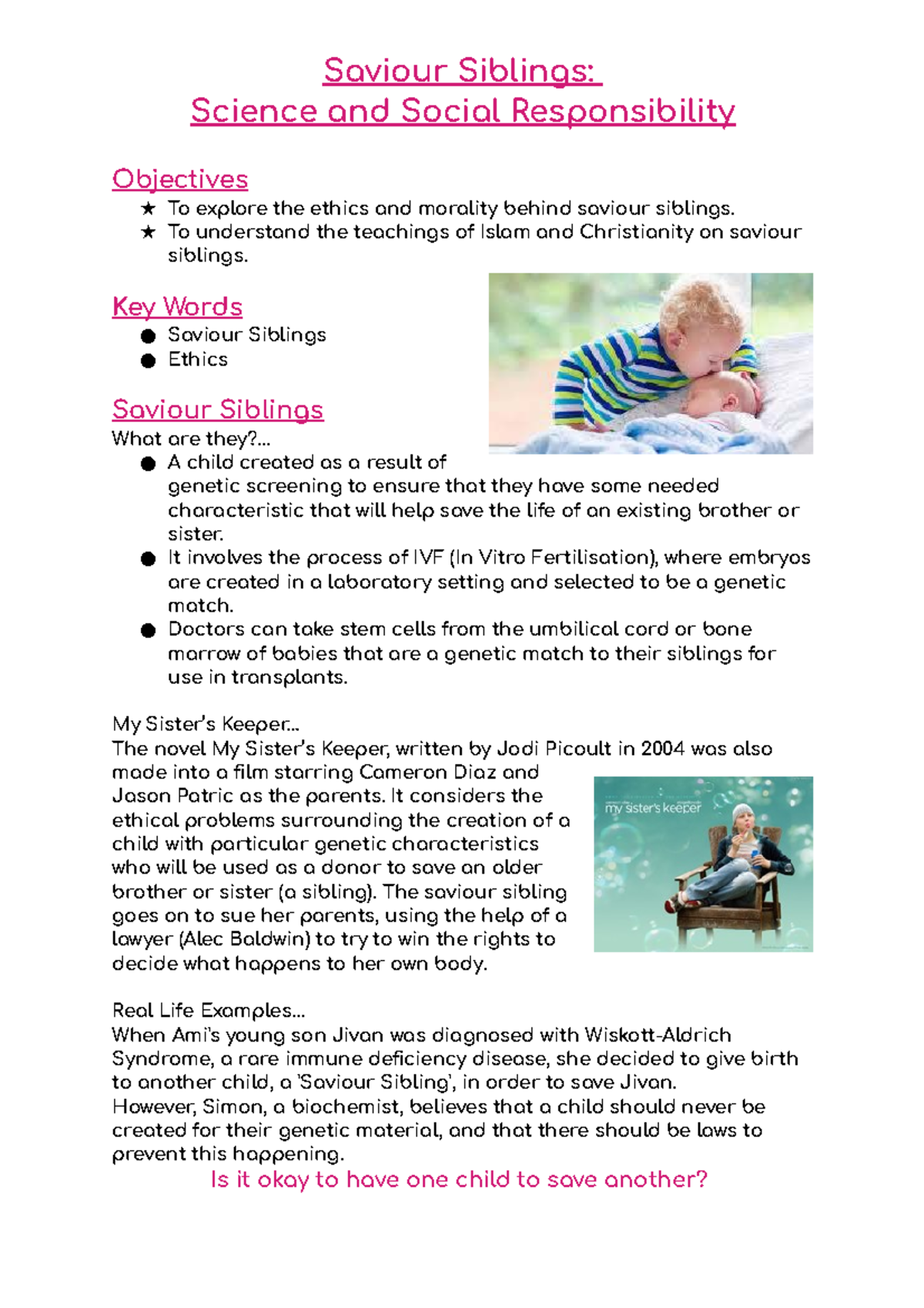 Information Sheet S Siblings - Saviour Siblings: Science and Social ...