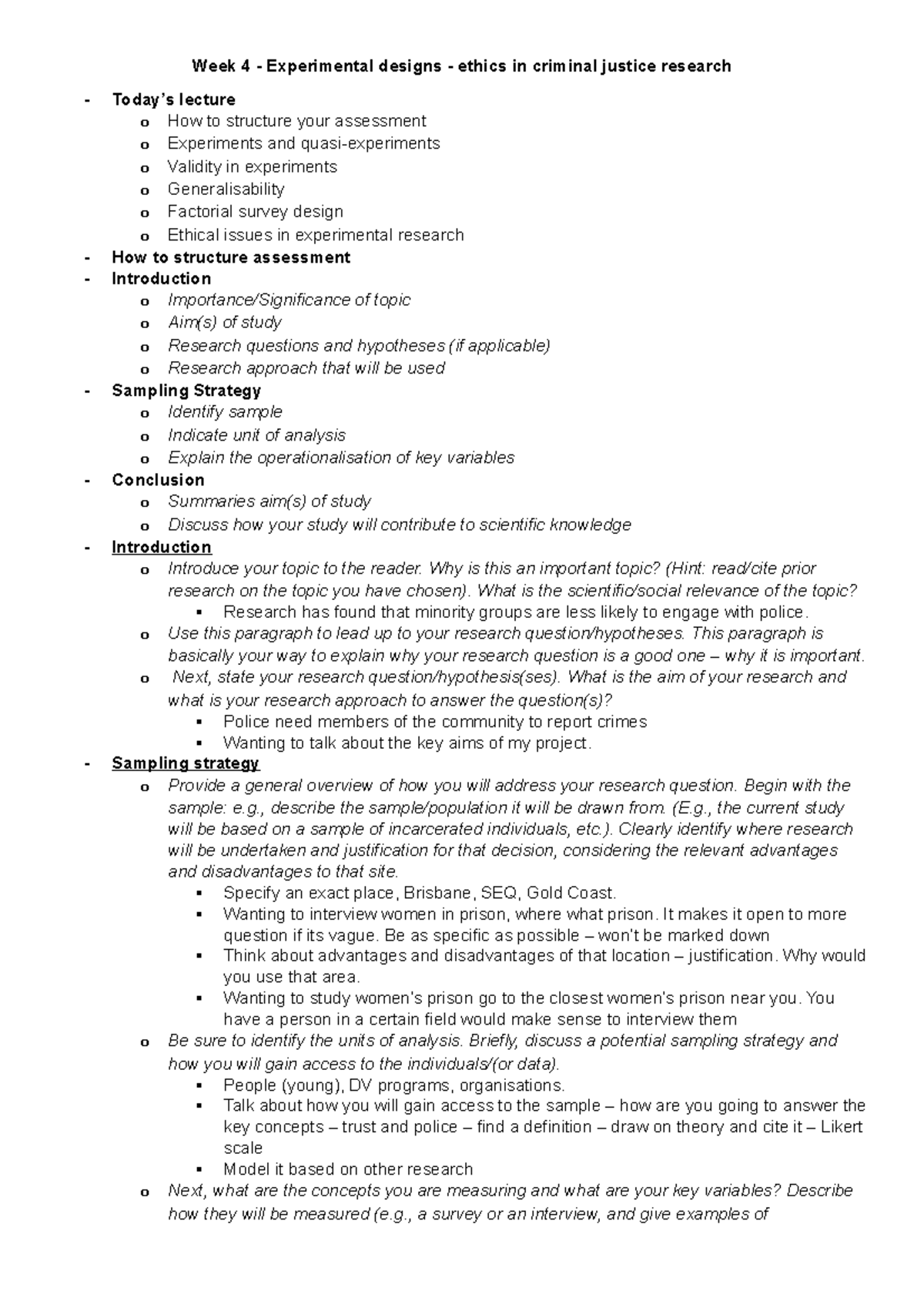 Week 4 Experimental designs ethics in criminal justice research - Week ...