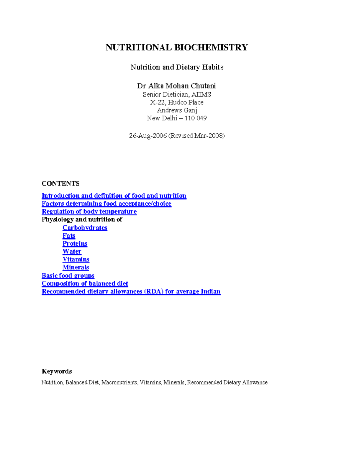 Nutrition Dietary - Student notes - NUTRITIONAL BIOCHEMISTRY Nutrition ...
