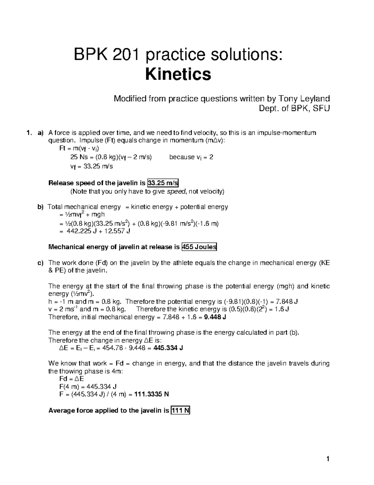 Kinetics AK - Practice questions - BPK 201 practice solutions: Kinetics ...