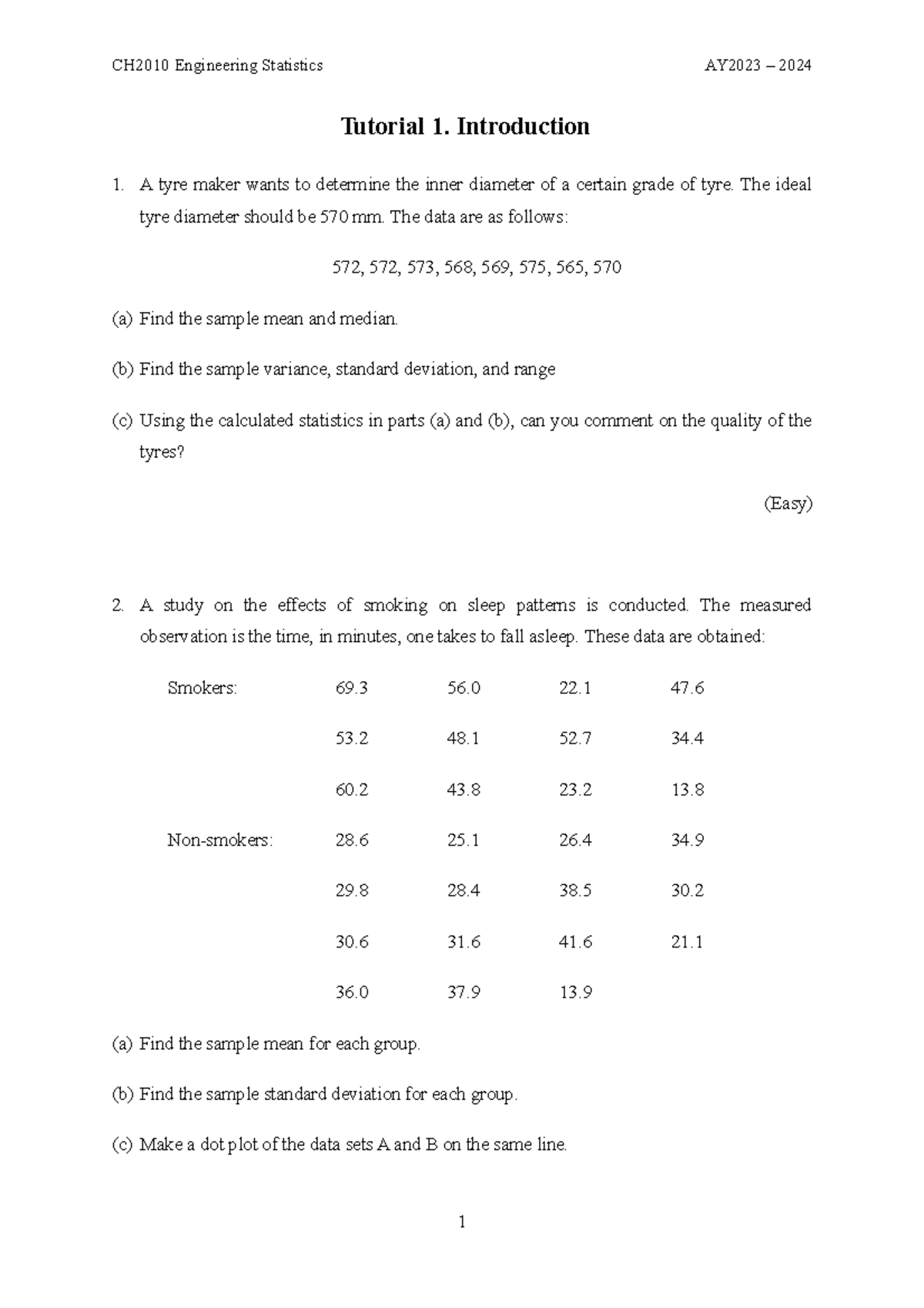 Tutorial 1 - Tutorial 1. Introduction A tyre maker wants to determine the inner diameter of a ...