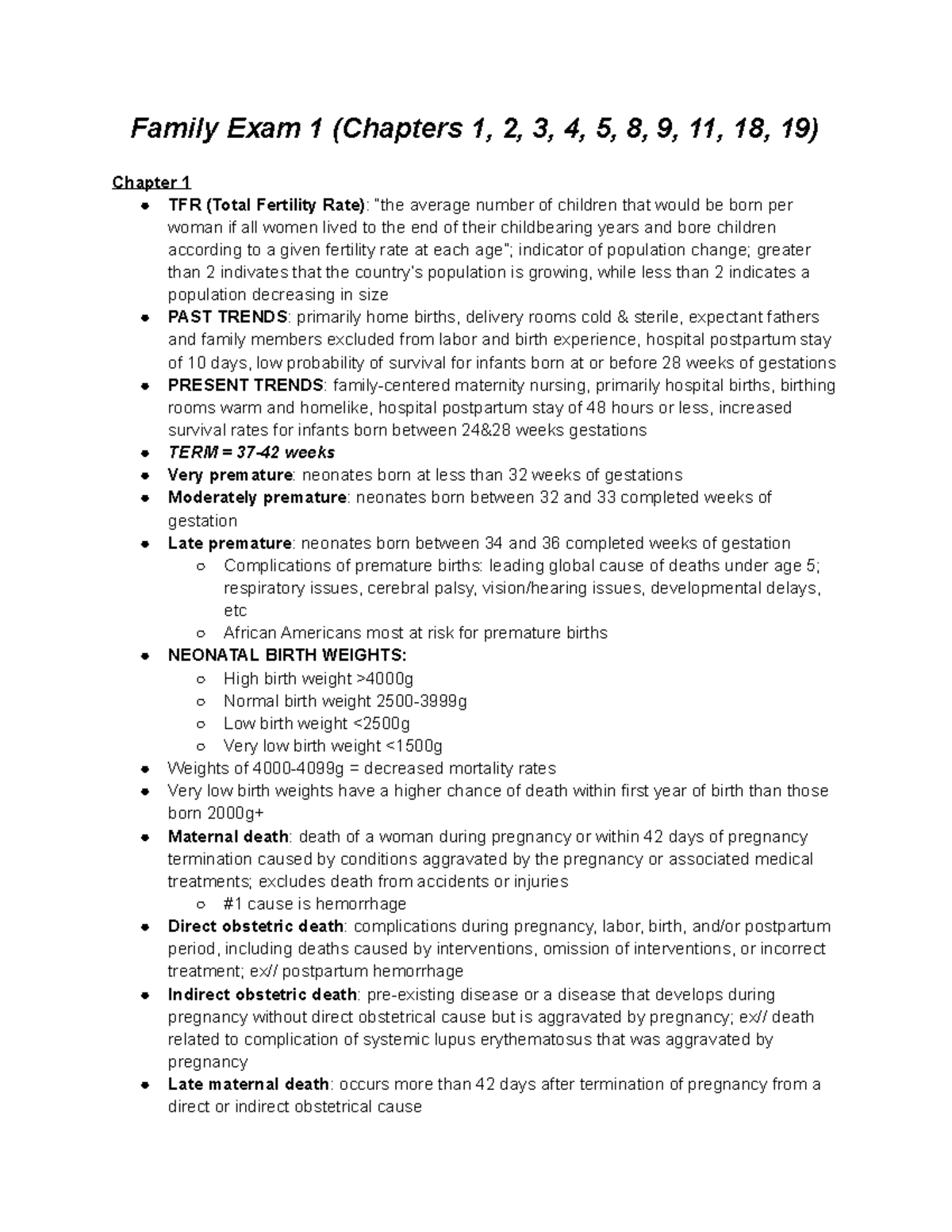 Family Exam 1 (Chapters 1, 2, 3, 4, 5, 8, 9, 11, 18, 19) - Family Exam ...