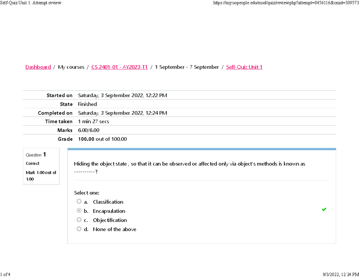 Self Quiz Unit 1 Attempt Review 3 Question 1 Correct Mark 1 Out Of 1 Started On Saturday 3