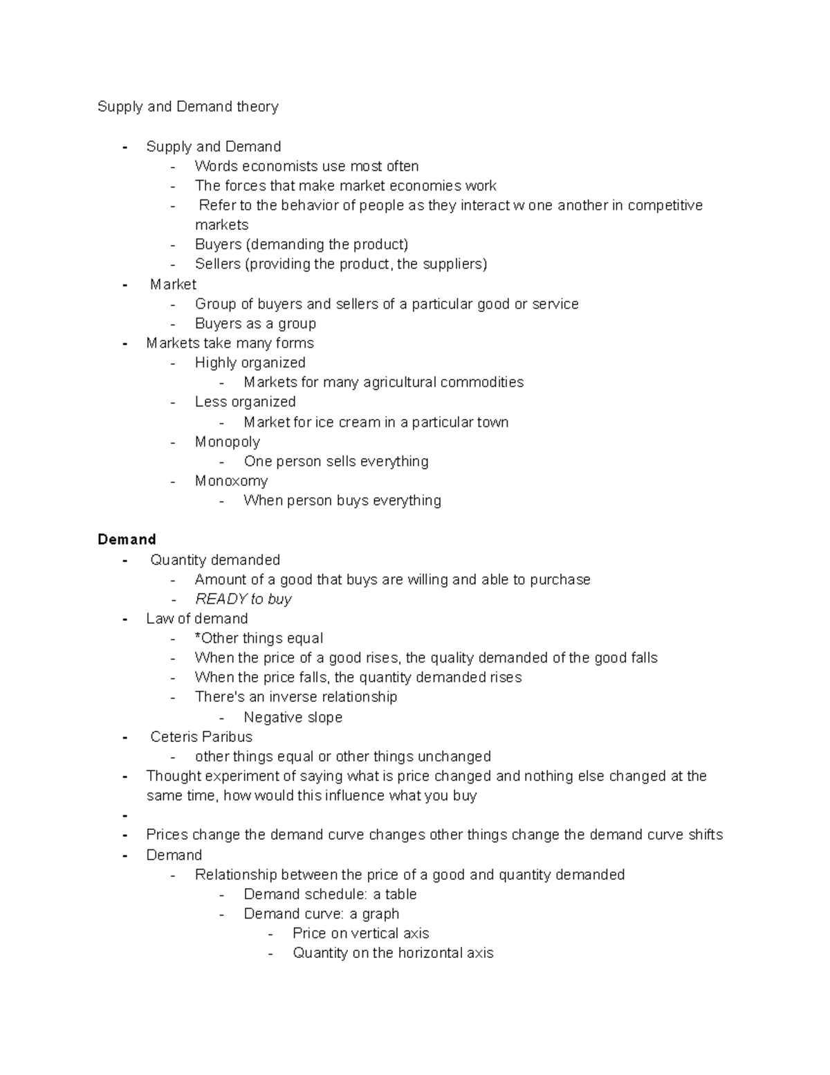 Micro Chp. 4 class notes 9 15 - Supply and Demand theory - Supply and ...