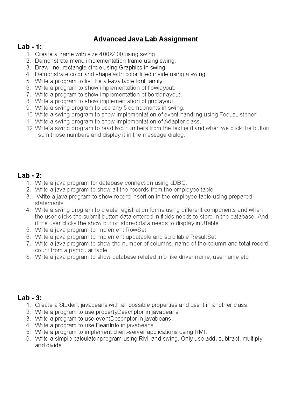 Adj-JAVA-Lab Work - Adj-JAVA-Lab WorkAdj-JAVA-Lab Work - Advanced Java Lab Assignment Lab - 1: 1 ...