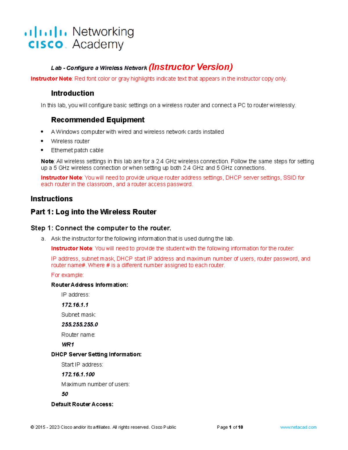 13.1.11 Lab - Configure a Wireless Network - ILM - Lab - Configure a Wireless Network ...