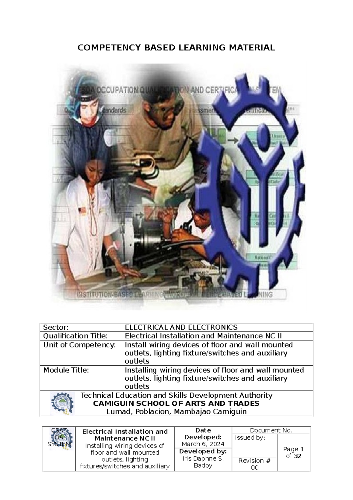 CBLM - Note for CBLM - COMPETENCY BASED LEARNING MATERIAL Sector: ELECTRICAL AND ELECTRONICS ...