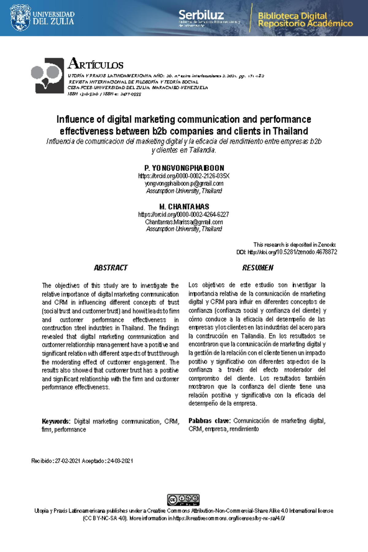 Influence of digital marketing communication - Utopia y Praxis ...