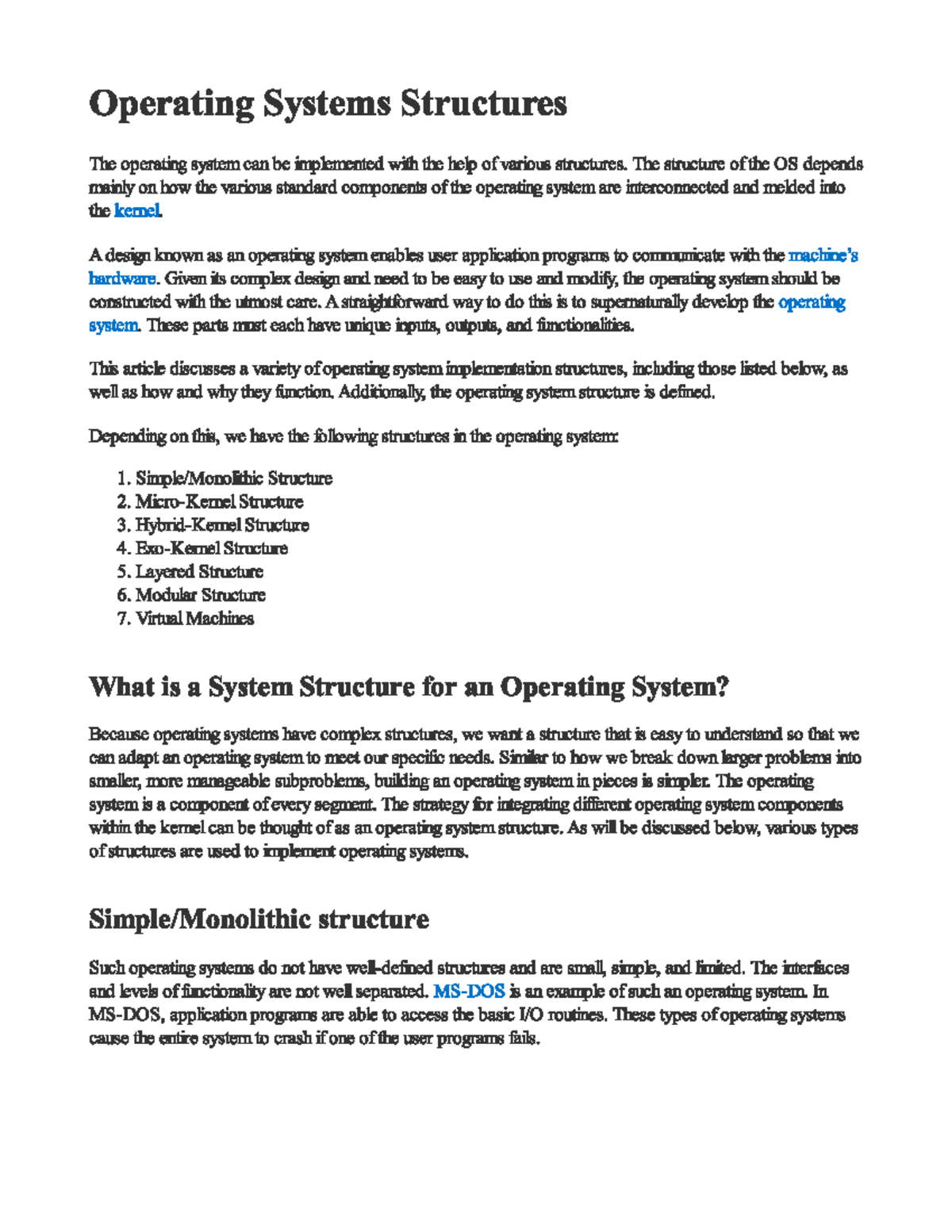 Operating Systems Structures - Information Technology And Business ...