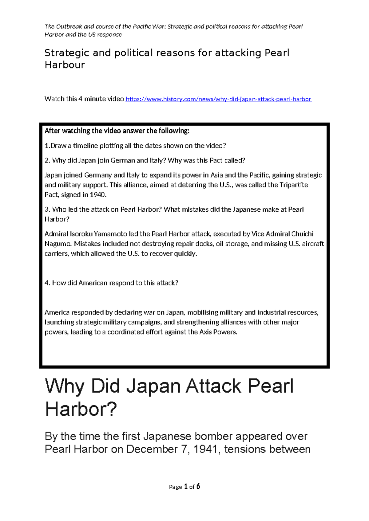 2. strategic and political reasons for attacking Pearl Harbour - Harbor ...