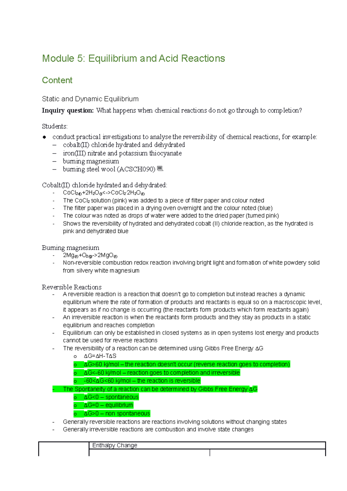 Chem Mod 5 and 6 - Module 5: Equilibrium and Acid Reactions Content ...