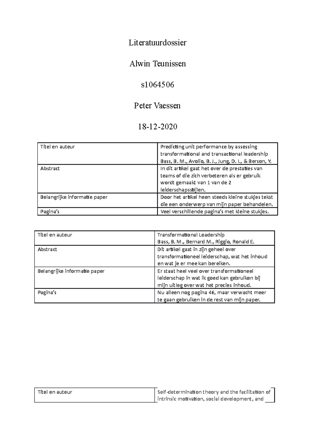 AV paper literatuur dossier - Literatuurdossier Alwin Teunissen s Peter ...