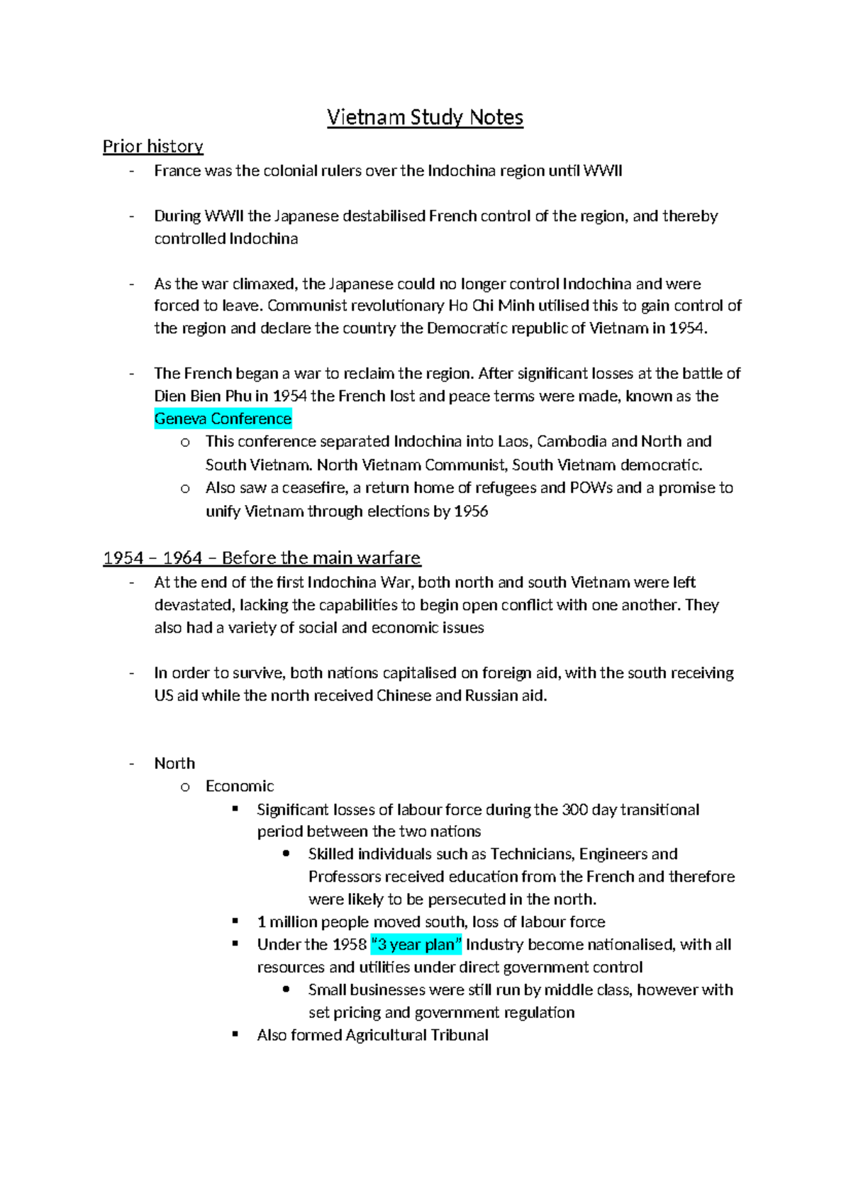 Vietnam Study Notes - Vietnam Study Notes Prior history France was the ...